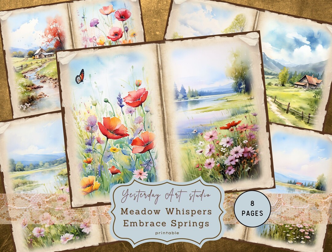 Spring Meadow Junk Journal Page Digital Scrapbook Paper Kit Ephemera ...