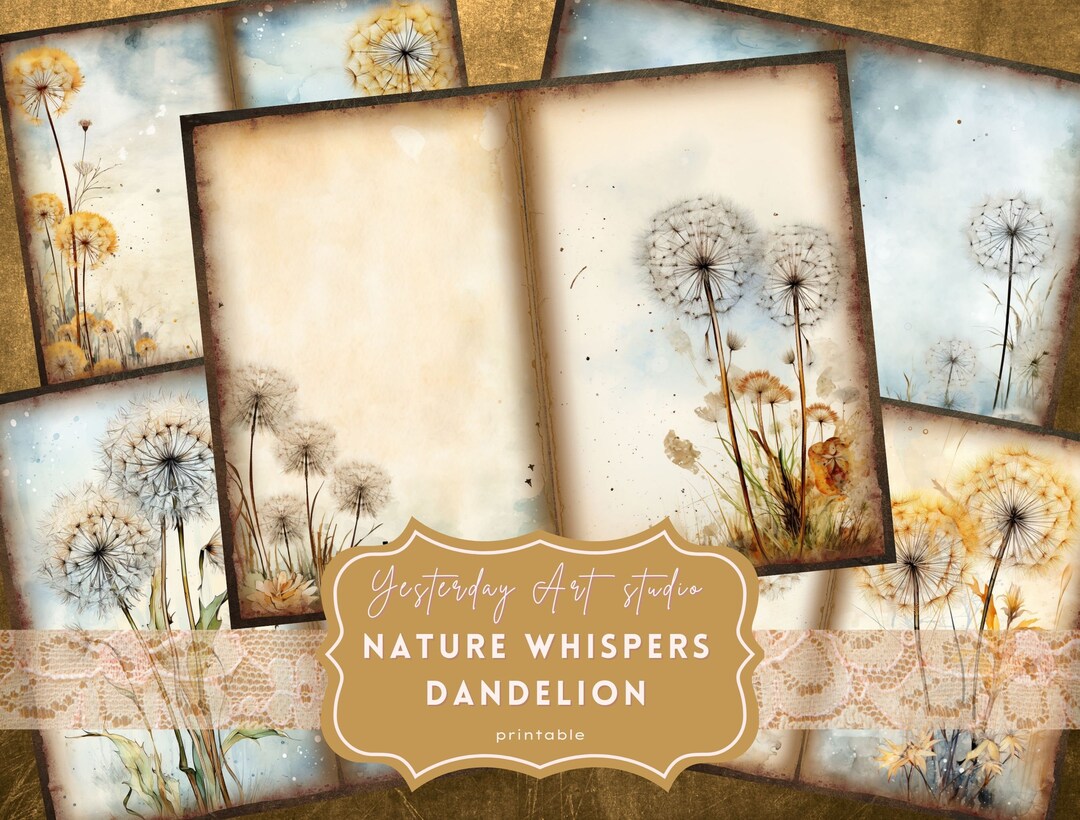 Dandelion Junk Journal Pages Ephemera Digital Scrapbook Paper Kit ...
