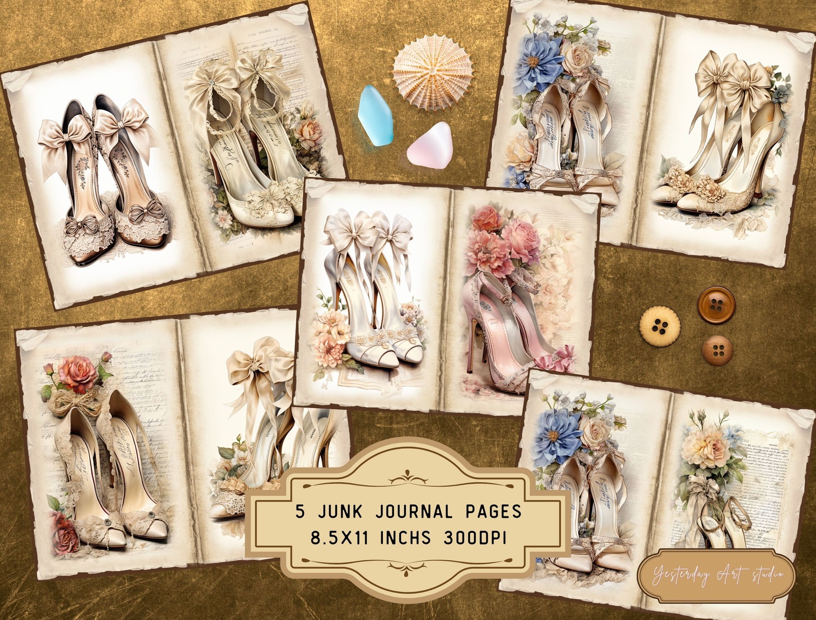 Vintage Wedding Shoes Junk Journal Pages Ephemera Digital Scrapbook ...