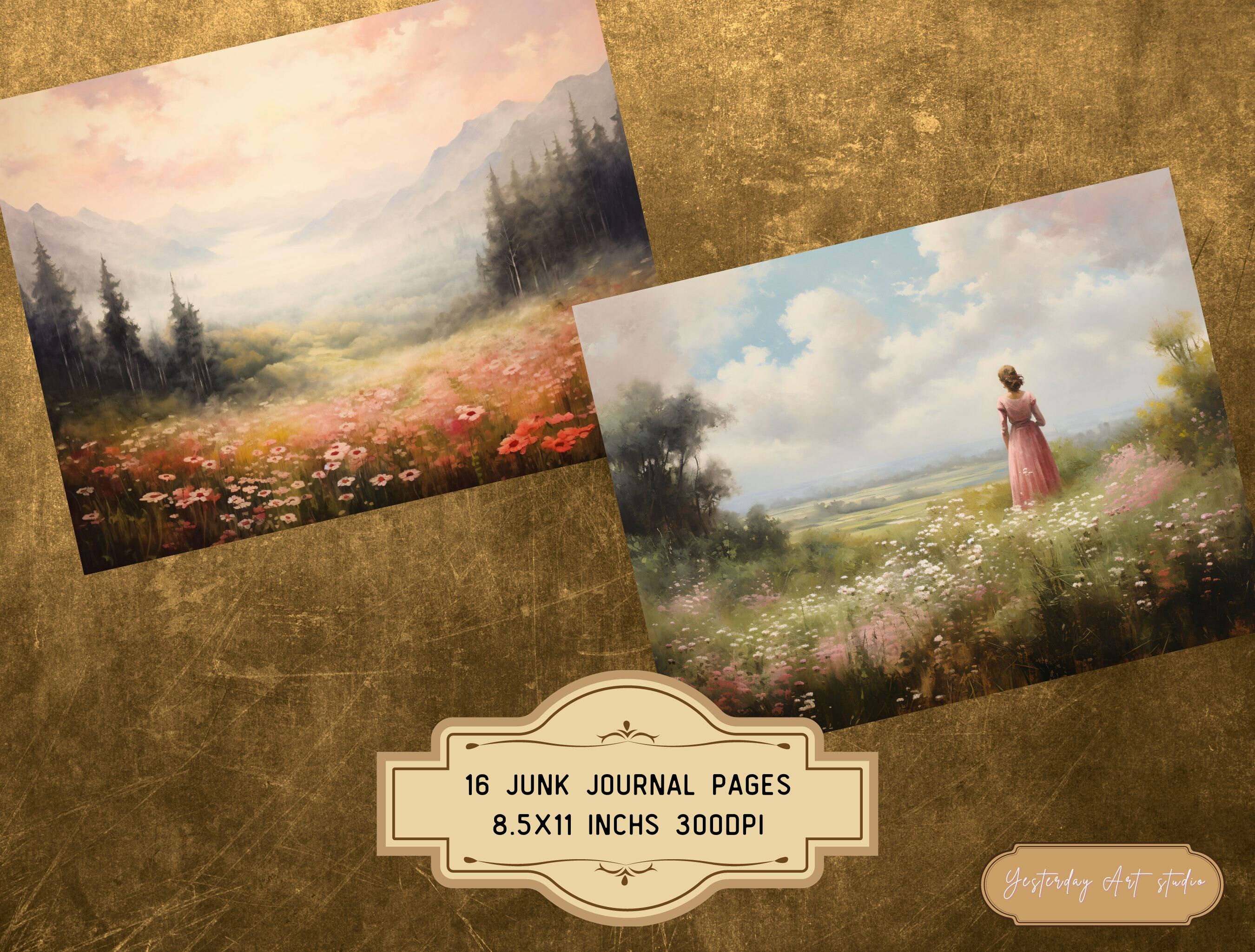Serene Meadow Junk Journal Pages Ephemera Digital Scrapbook Paper Kit ...