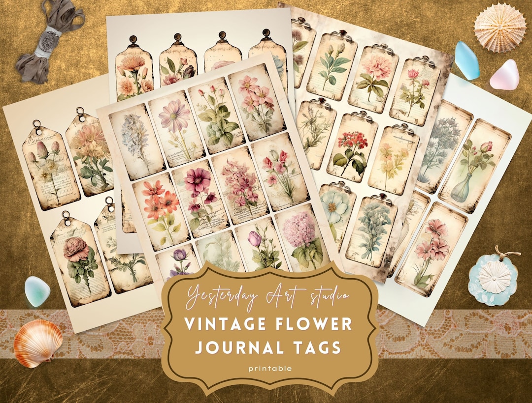Vintage Flowers Junk Journal Tags Labels Ephemera Printable Fussy Cut ...