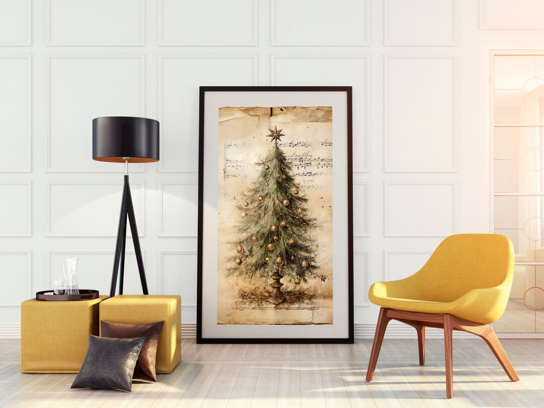 Vintage Christmas Tree Wall Art Printable Christmas Wall Art Decorated ...