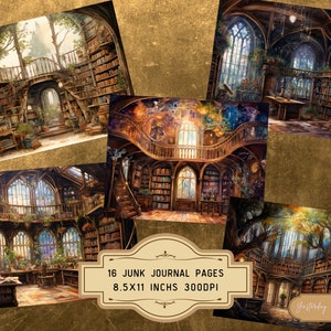Fantasy Library Junk Journal Pages Ephemera Digital Scrapbook Paper Kit ...