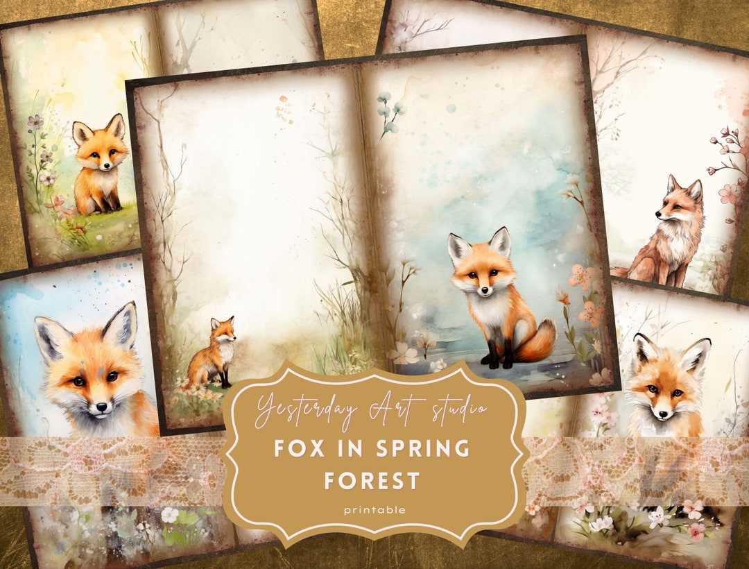 Fox in Spring Forest Junk Journal Pages Fox Journal Pages Printable ...