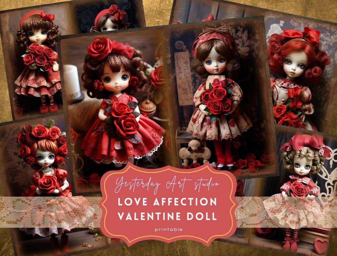 Valentine Doll Junk Journal Page Ephemera Digital Scrapbook Valentine ...
