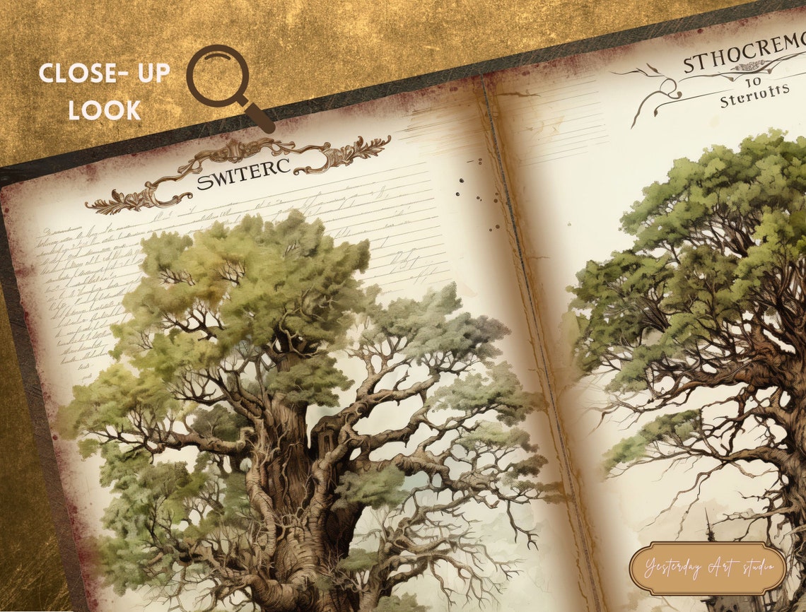 Old Forest Tree Junk Journal Pages Digital Scrapbook Paper Kit Vintage ...