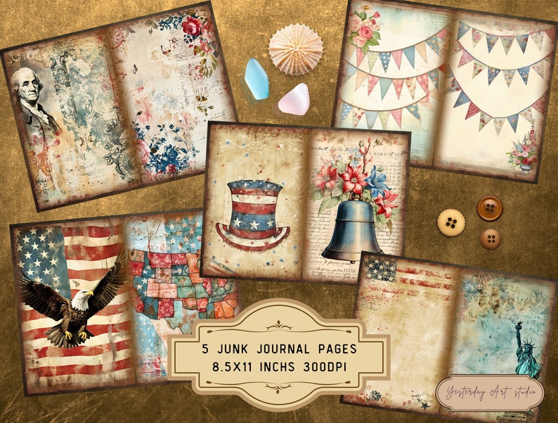 4th of July Junk Journal Kit USA Holiday Ephemera Patriotic Scrapbook ...