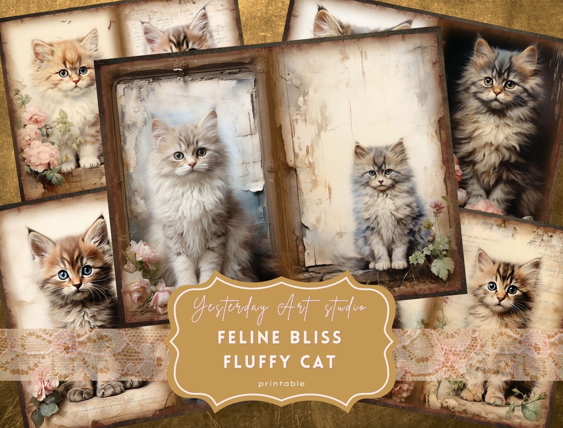 Cat Junk Journal Pagers Digital Scrapbook Paper Kit Ephemera Cat Junk ...