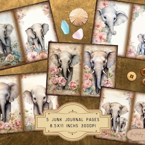 Elephant Junk Journal Printable Ephemera Digital Wildlife Scrapbook ...