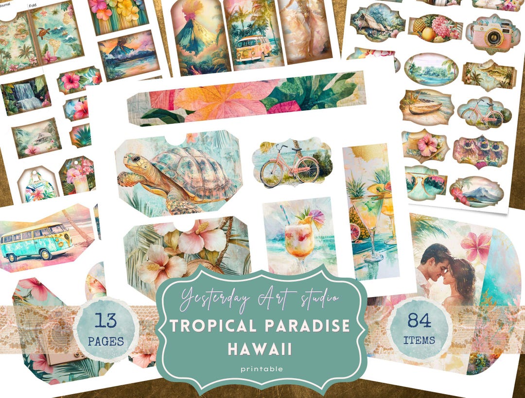 Junk Journal Kit Hawaii Beach Junk Journal Folio Tiki Tropical Ephemera ...