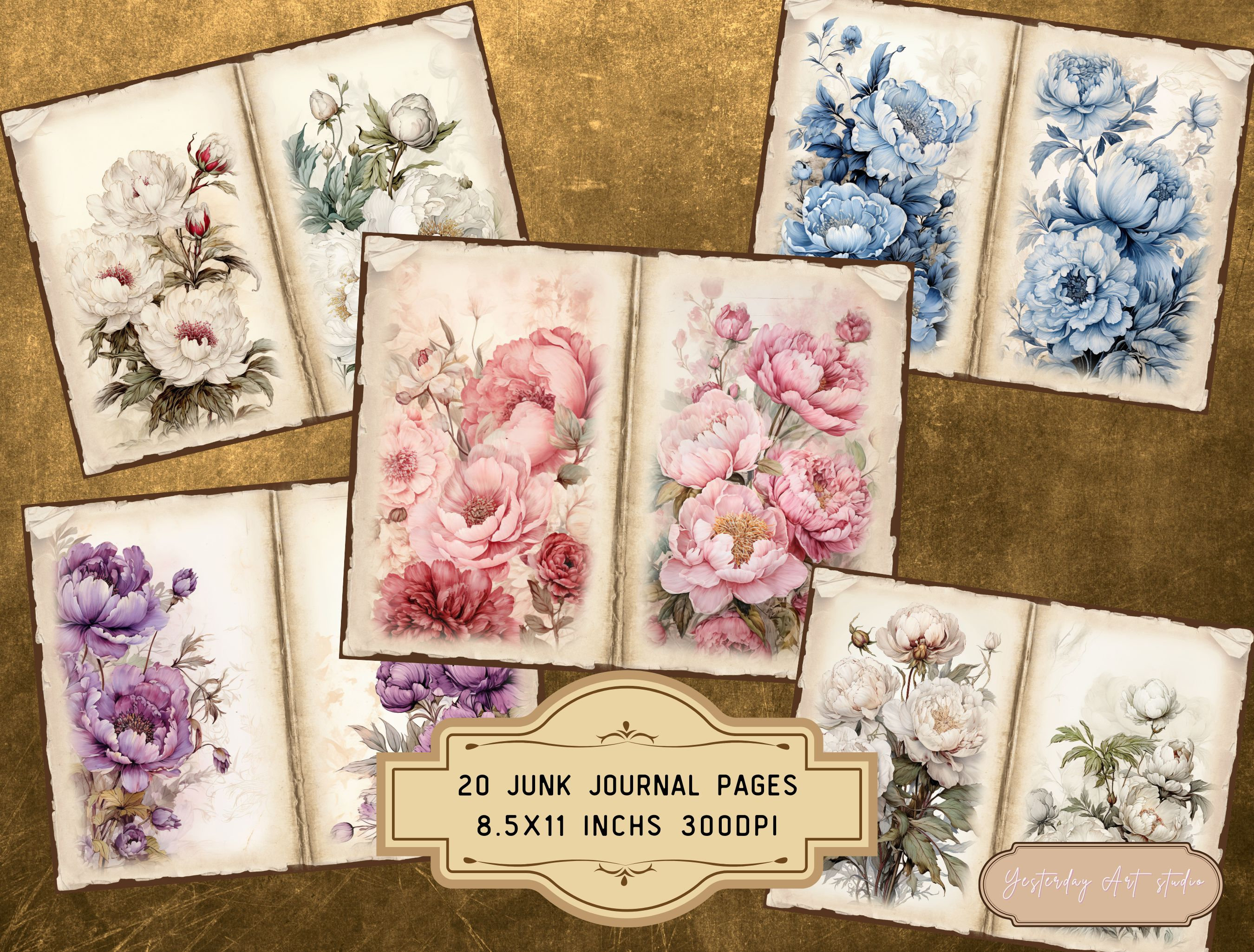 Peony Junk Journal Pink Peony Scrapbook Peony Junk Journal Kit Vintage ...