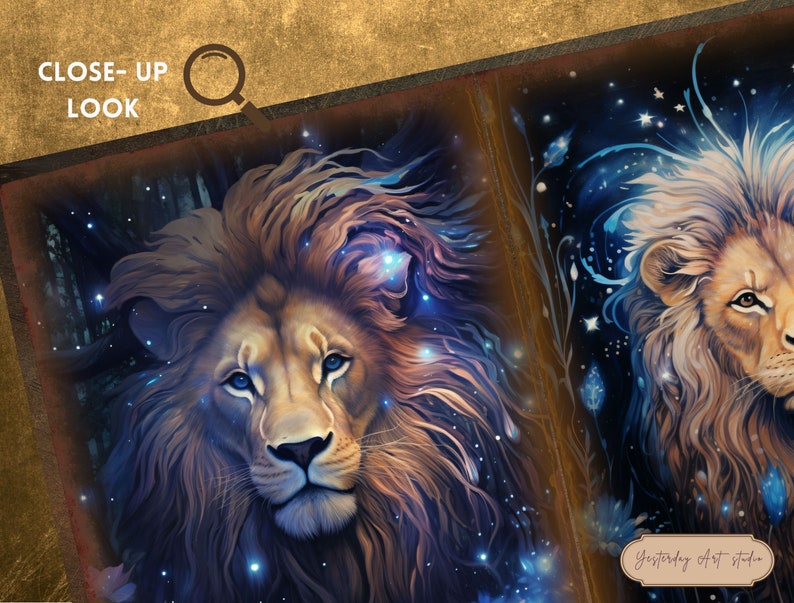 Magical Glowing Lion Journal Pages Printable Ephemera Digital Scrapbook ...