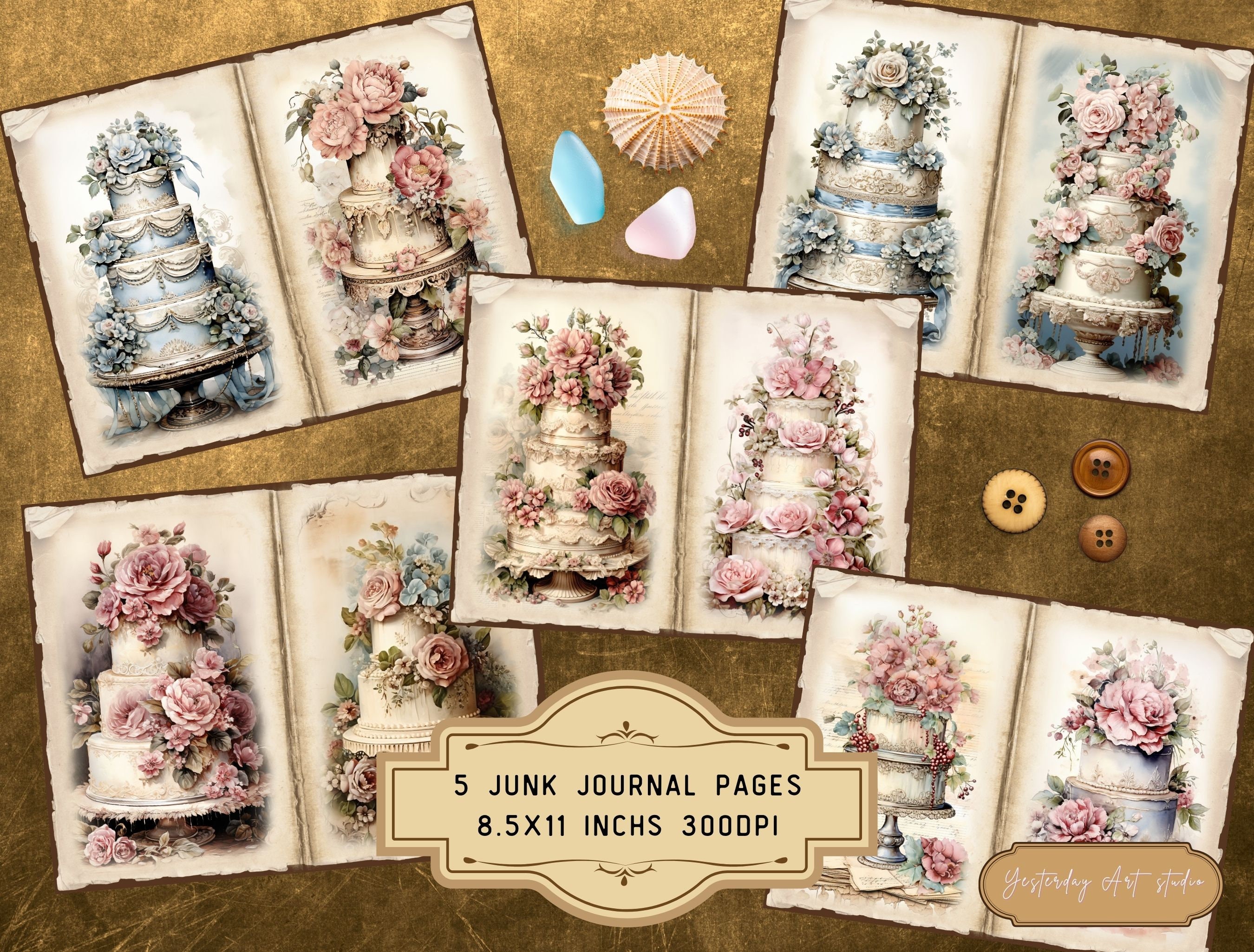 Vintage Wedding Cake Junk Journal Pages Ephemera Digital Scrapbook ...