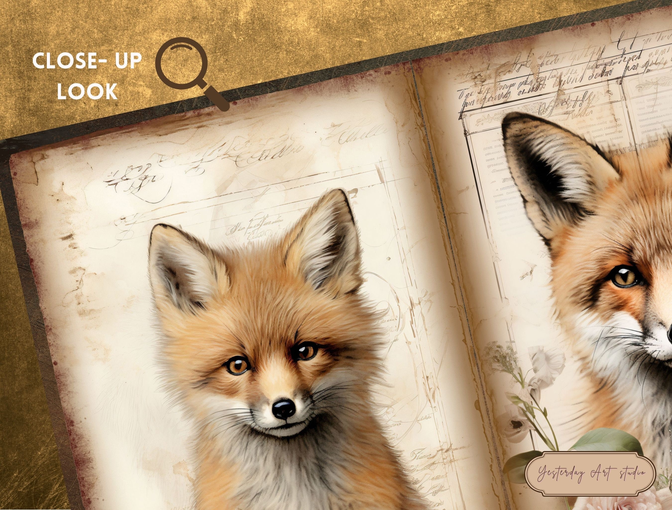 Fox Journal Pages Printable Ephemera Digital Scrapbook Fox Paper Kit ...