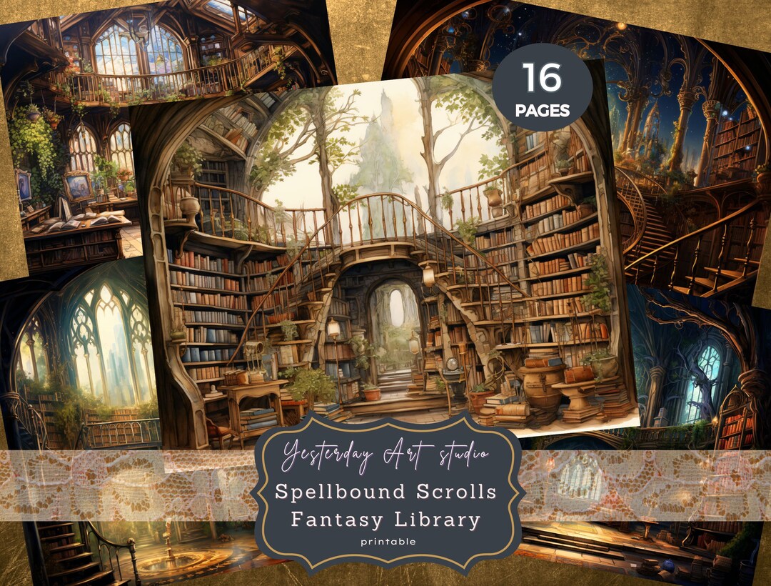 Fantasy Library Junk Journal Pages Ephemera Digital Scrapbook Paper Kit ...