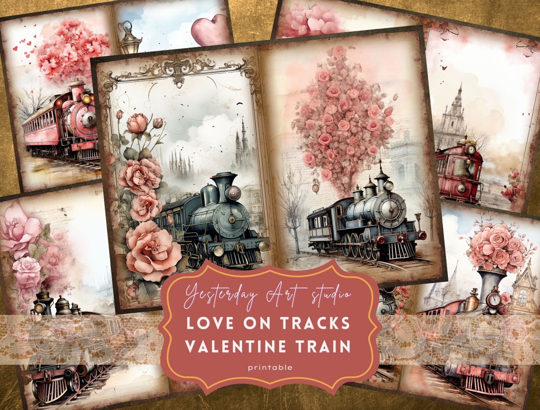 Valentine Train Junk Journal Pagers Ephemera Digital Scrapbook Paper ...