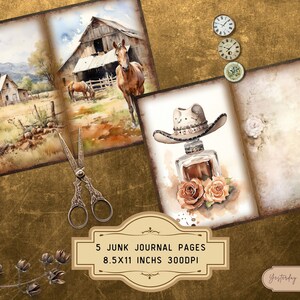 Western Cowgirl Junk Journal Pages Ephemera Digital Scrapbook Paper Kit ...