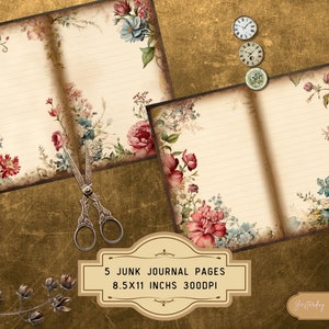 Vintage Floral Journal Pages Shabby Junk Journal Kit Line Blank Papers ...