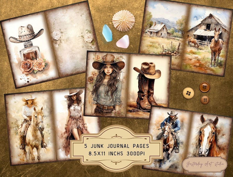 Western Cowgirl Junk Journal Pages Ephemera Digital Scrapbook Paper Kit ...