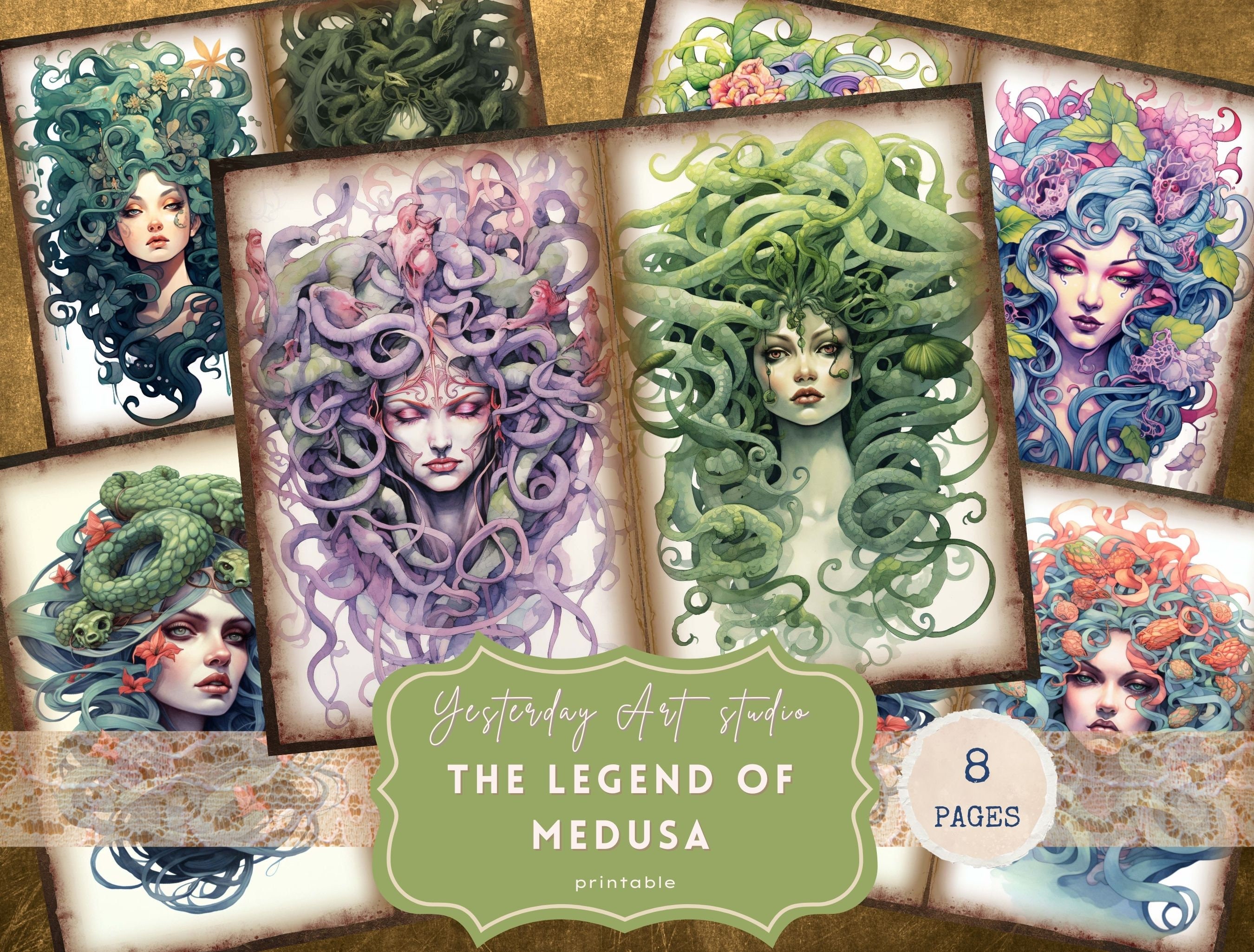 Medusa Junk Journal Pages Medusa Ephemera Digital Scrapbook Paper Kit ...