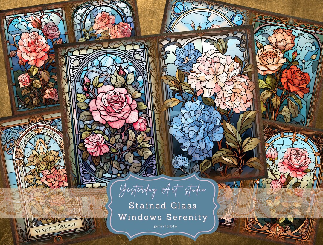 Stained Glass Window Junk Journal Pages Digital Scrapbook Paper Kit ...