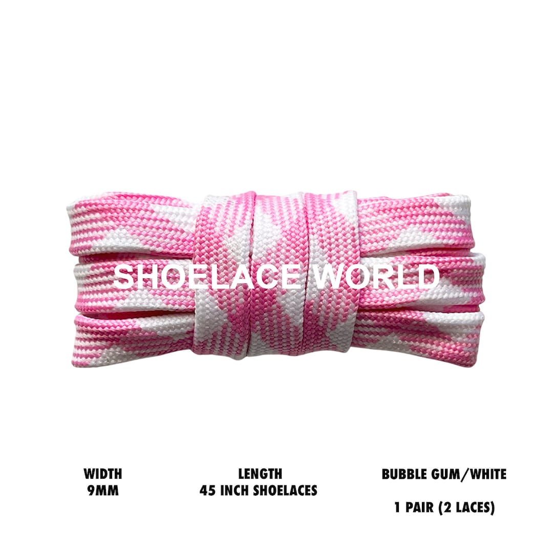 Bubble Gum / White 45 Inches Prism Flat Shoelaces 9mm Colorful Pattern ...
