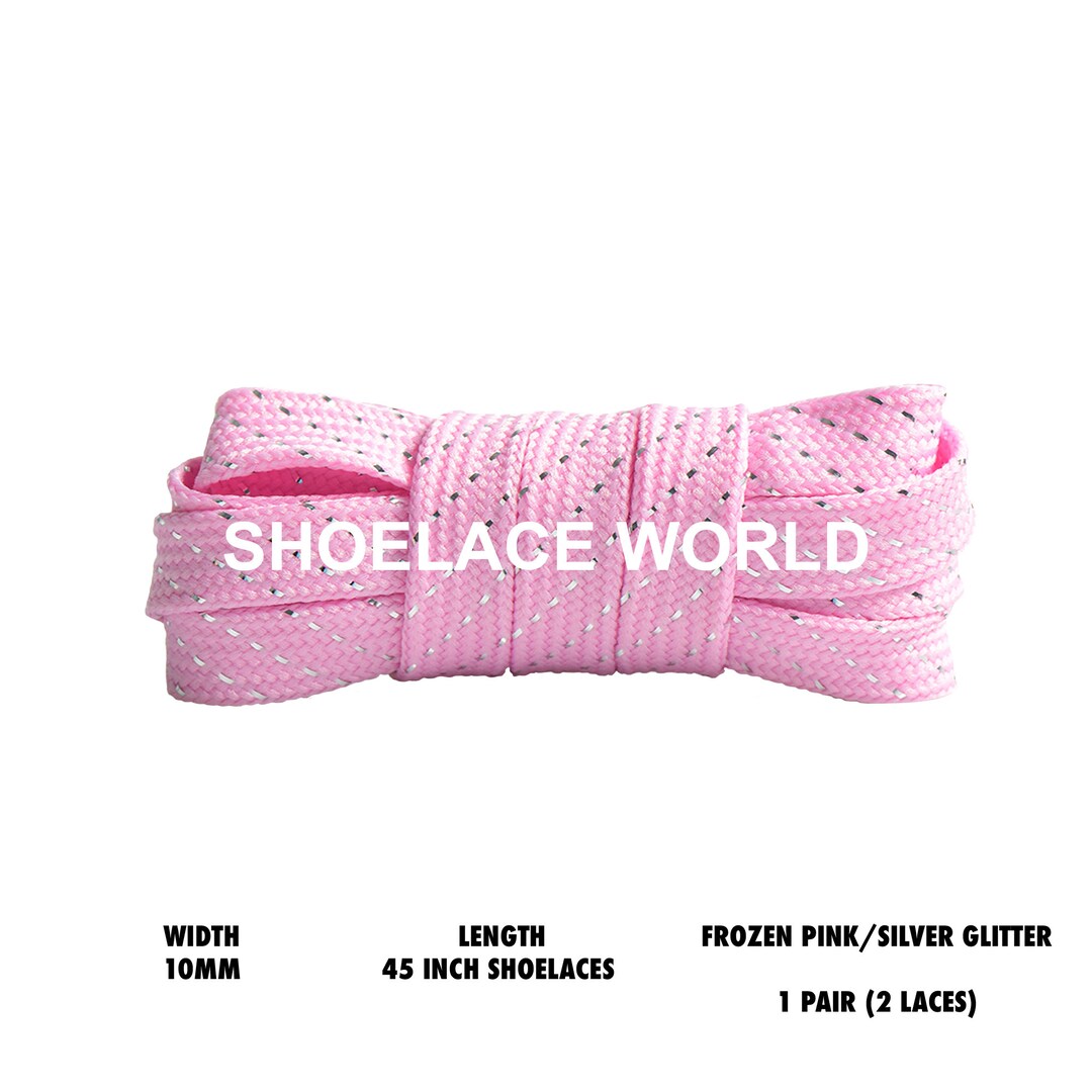 Frozen Pink / Silver Glitter 45 Inches Flat Shoelaces 10mm Colorful ...