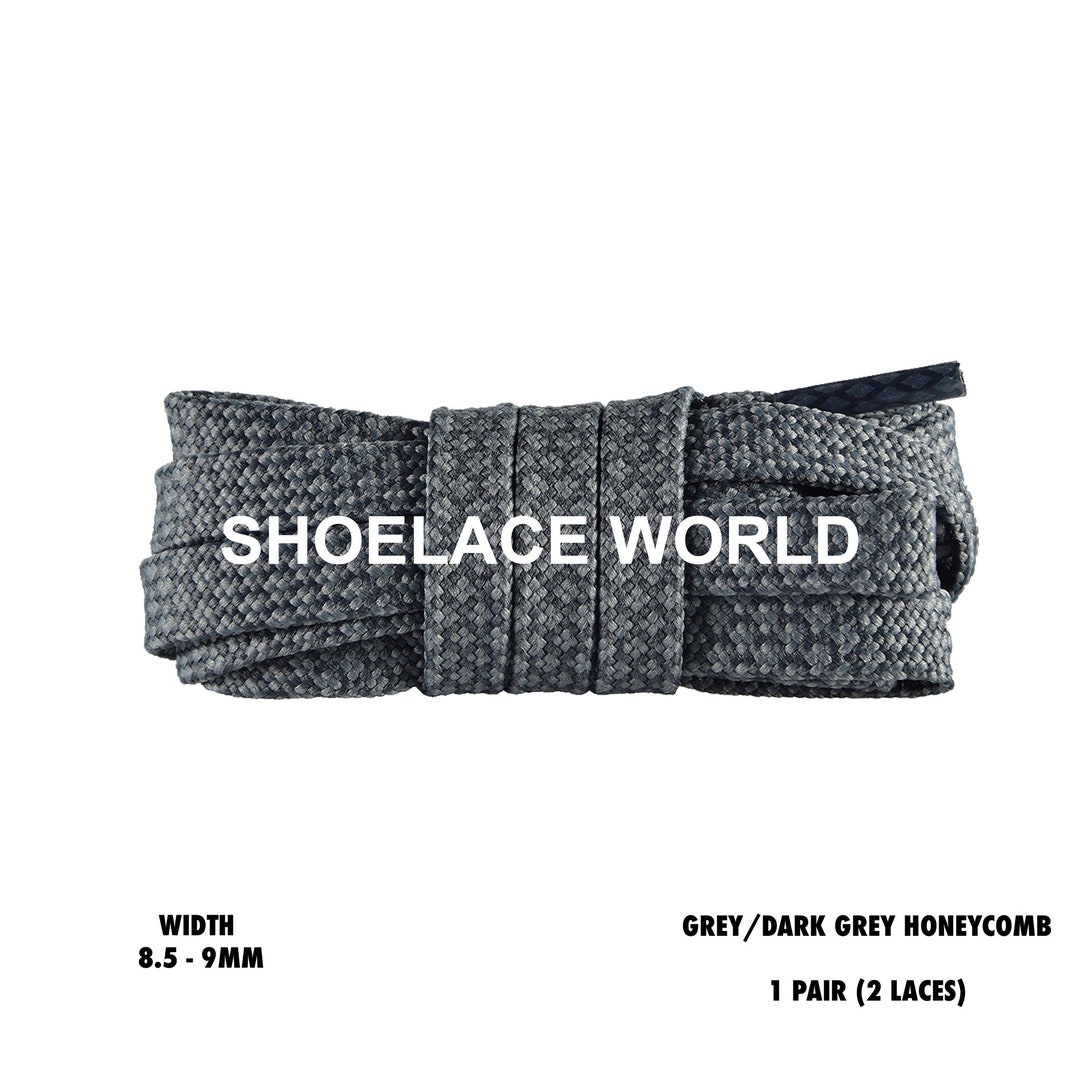Grey / Dark Grey Honeycomb Two Tone Flat Shoelaces 8.5 - 9mm Colorful ...