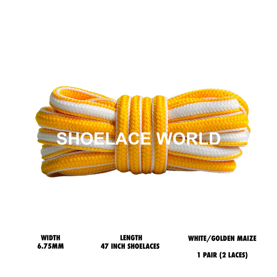 White / Golden Maize 47 Inches Two Tone Oval Shoelaces 6.75mm Colorful ...