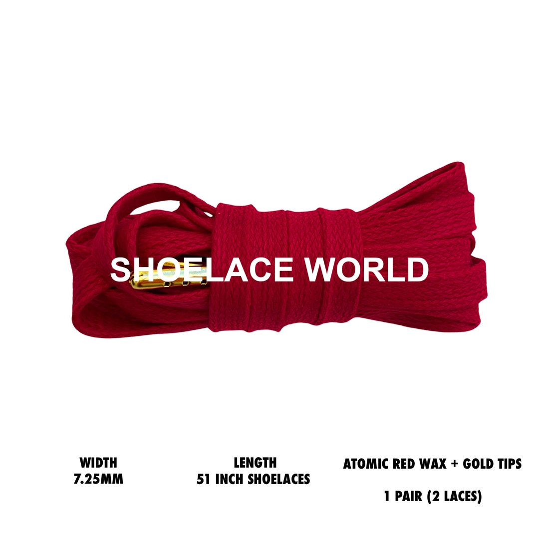Atomic Red Waxed + Gold Tips 51 Inches Flat Shoelaces 6.25mm Wax Gold ...