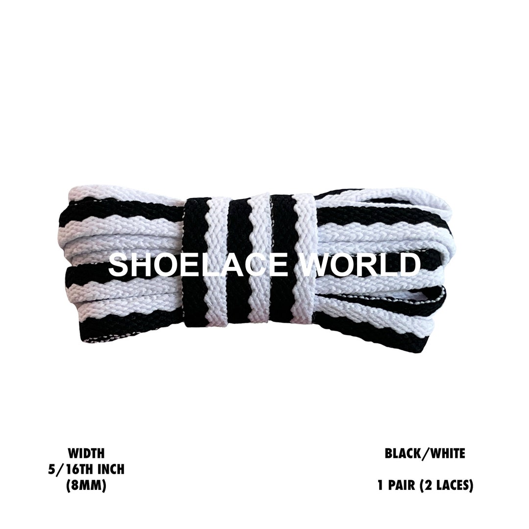 Black / White Two Tone Multicolor Flat Shoelaces 5/16 Inch Colorful ...