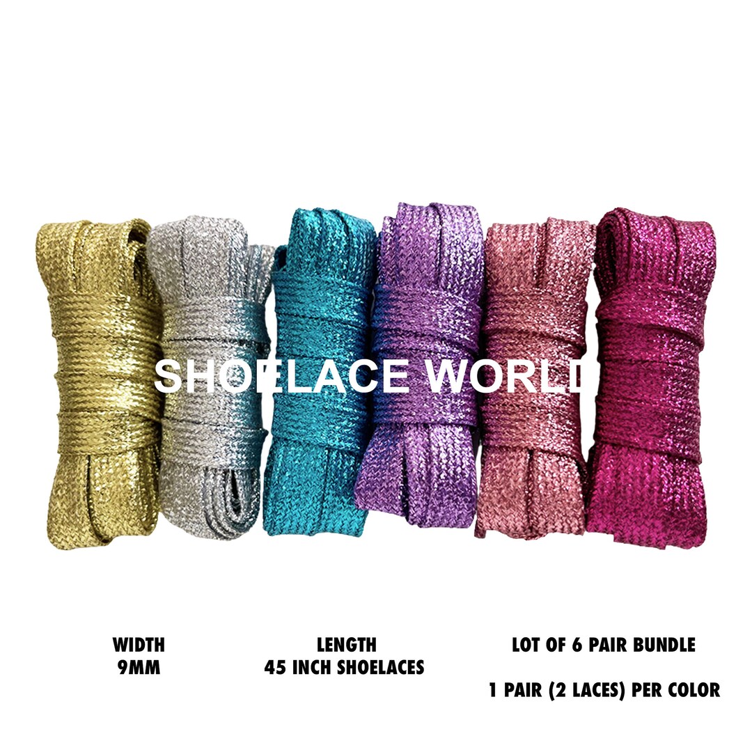 Lot 6 Pairs Flat Glitter 45 Inches Shoelaces Limited Edition Bundle of ...