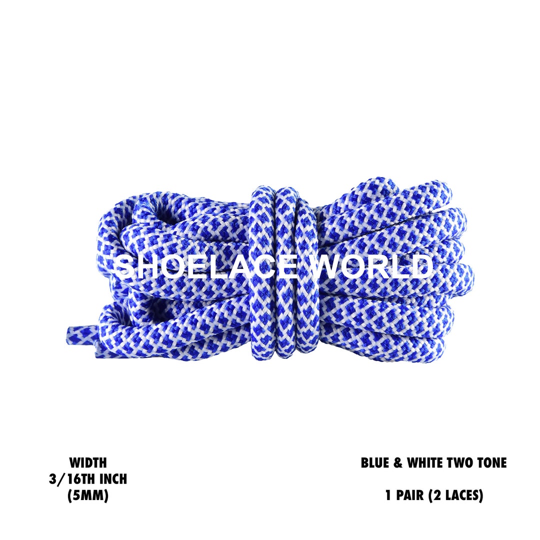 Blue & White Rope Shoelaces 3/16 Inch Two Tone Dual Pattern Classic ...