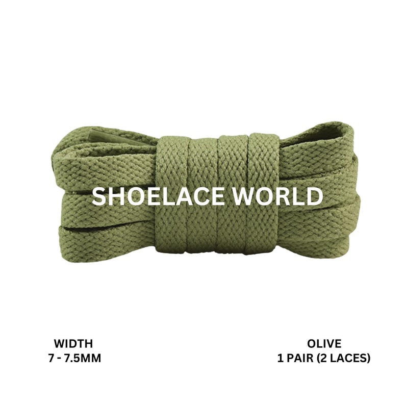 Olive Slim Flat Shoelaces 7-7.5mm Laces Ships Out From the USA Next Day ...