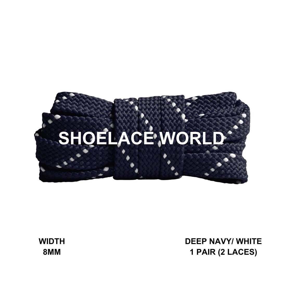 Deep Navy / White Pattern Flat Shoelaces 8mm Colorful Pattern Laces ...