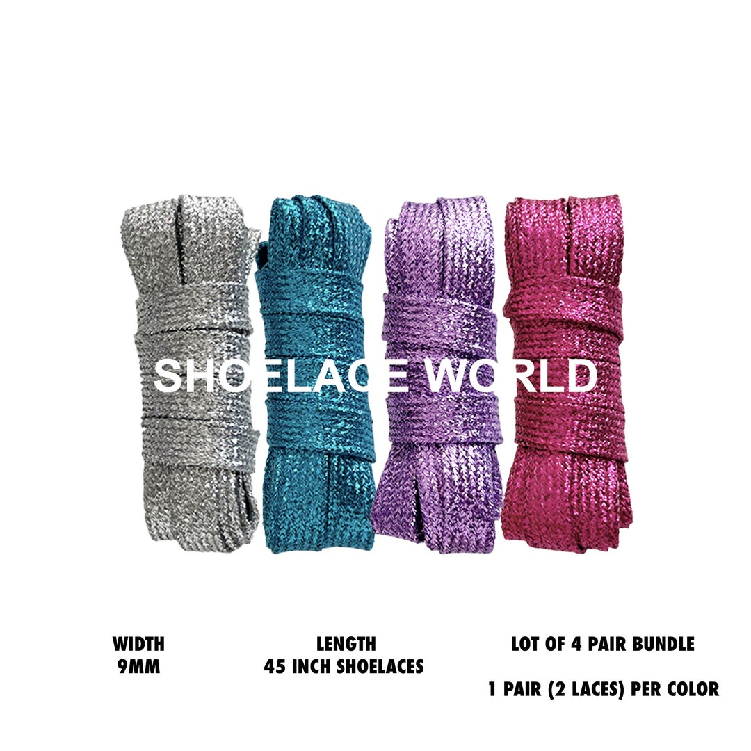 Lot 4 Pairs Flat Glitter 45 Inches Shoelaces Limited Edition Bundle of ...