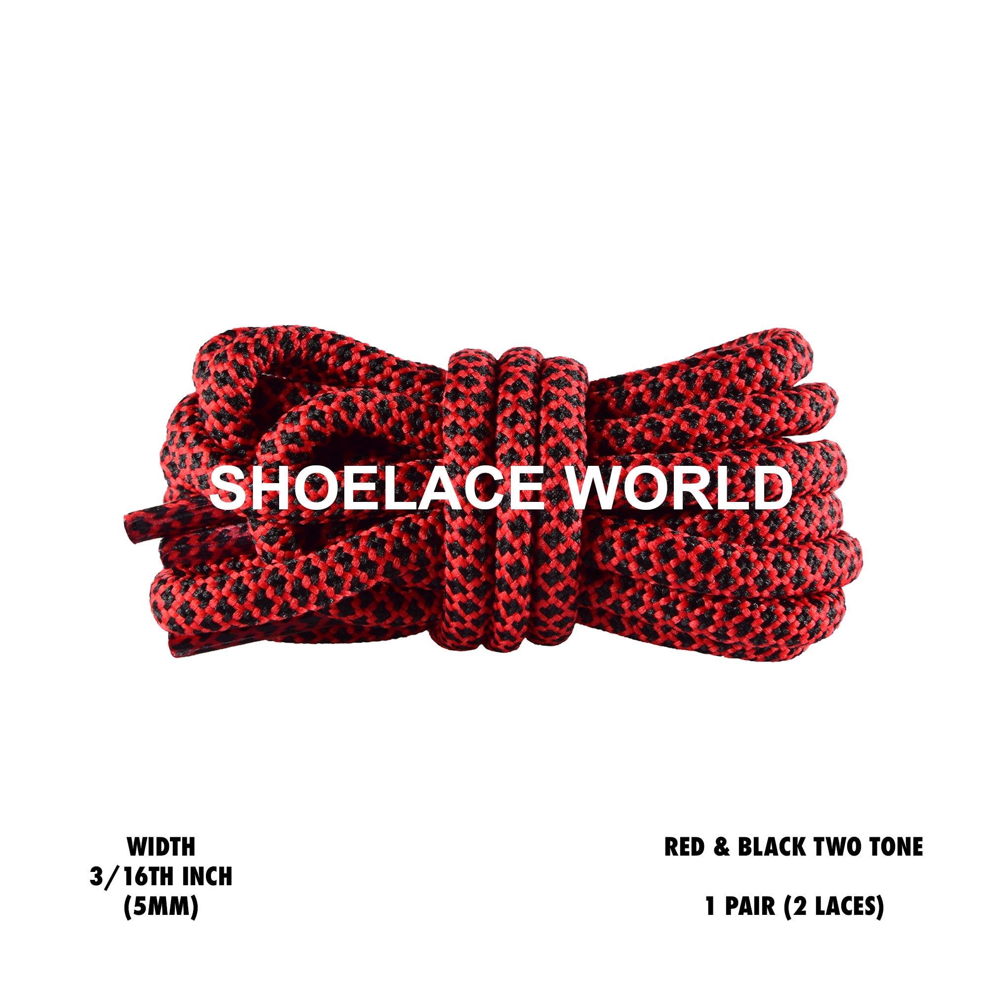 Red & Black Rope Shoelaces 3/16 Inch Two Tone Dual Pattern Classic ...