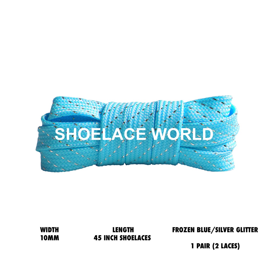 Frozen Blue / Silver Glitter 45 Inches Flat Shoelaces 10mm Colorful ...