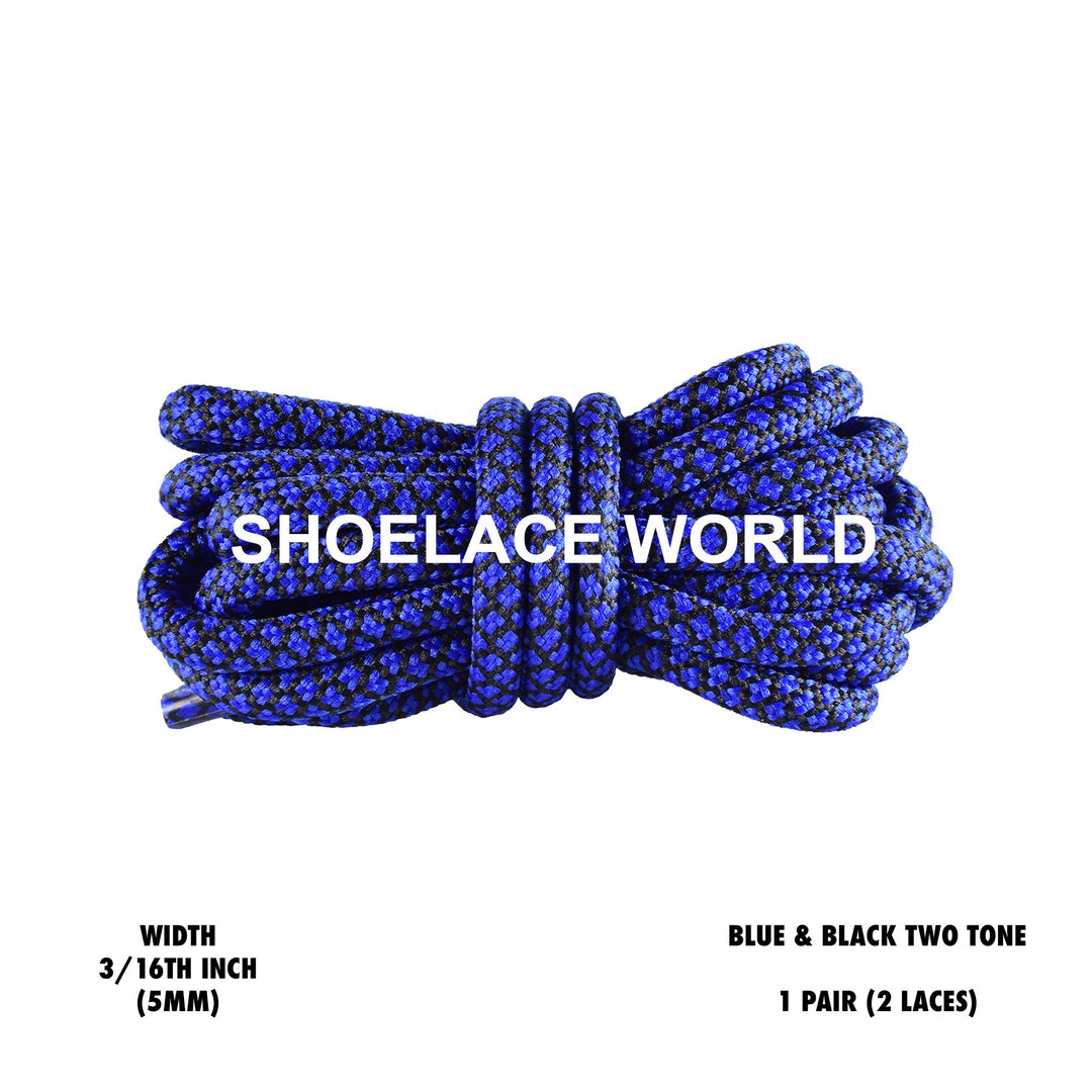 Blue & Black Rope Shoelaces 3/16 Inch Two Tone Dual Pattern Classic ...