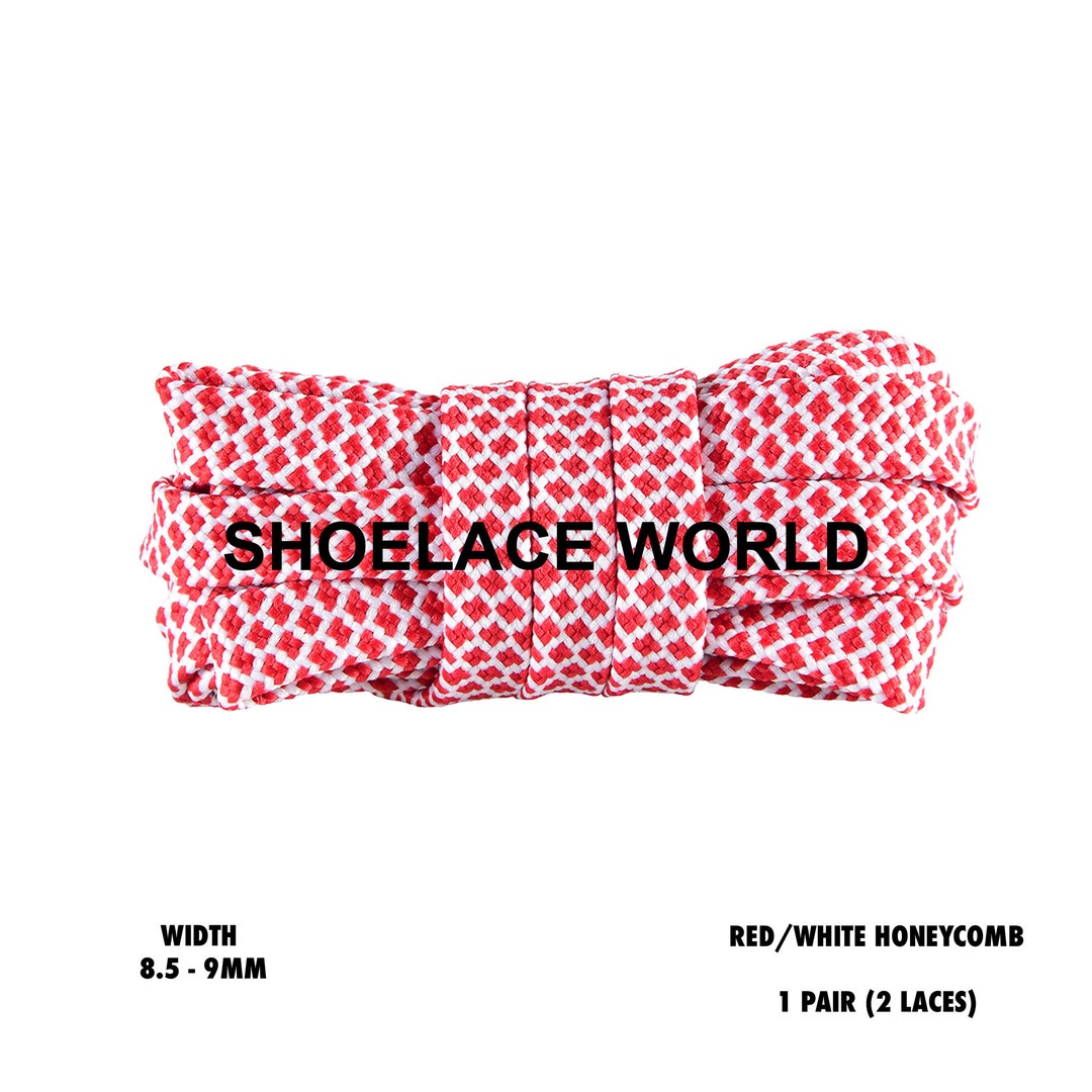 Red / White Honeycomb Two Tone Flat Shoelaces 8.5 - 9mm Colorful ...