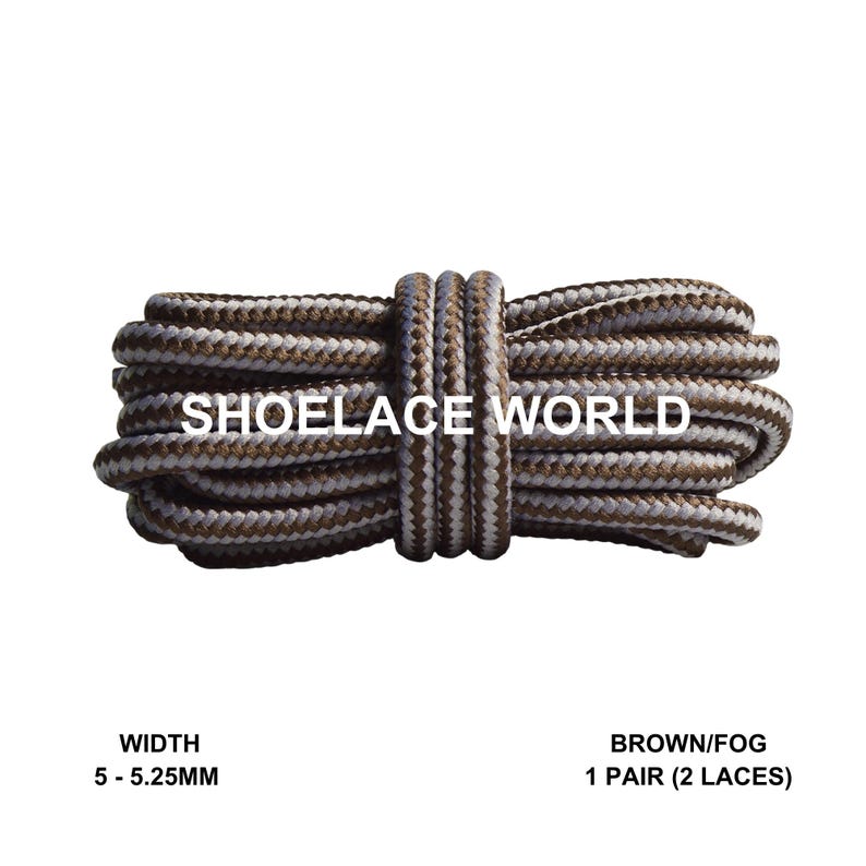 Brown / Fog Round Work Boots Shoelaces 5-5.25mm Classic Colorful Boot ...