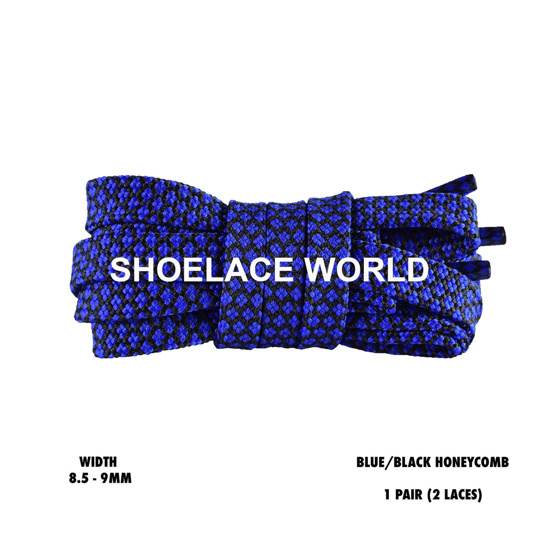 Blue / Black Honeycomb Two Tone Flat Shoelaces 8.5 - 9mm Colorful ...