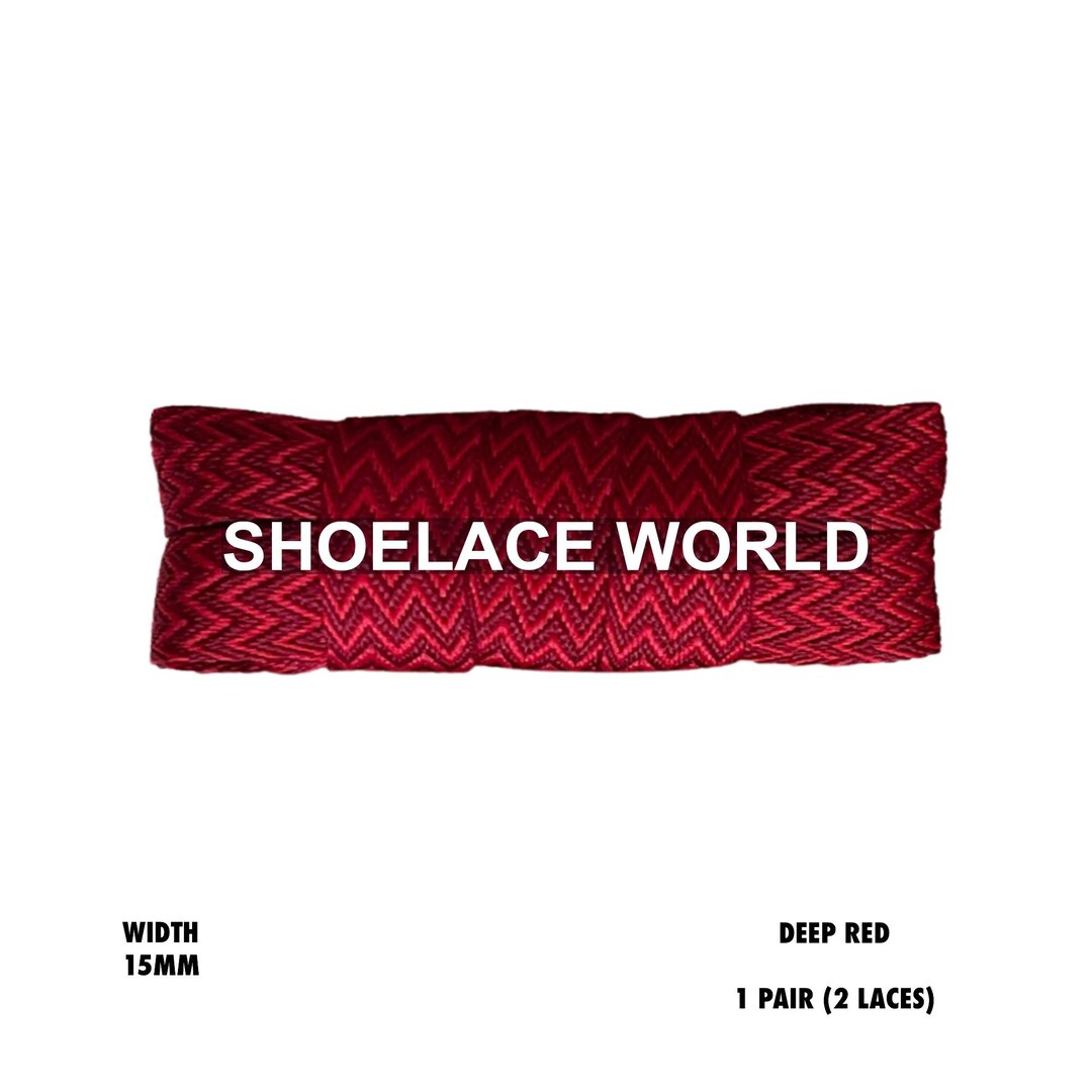 Deep Red W-threaded Pattern Flat Shoelaces 15mm Colorful Pattern Laces ...