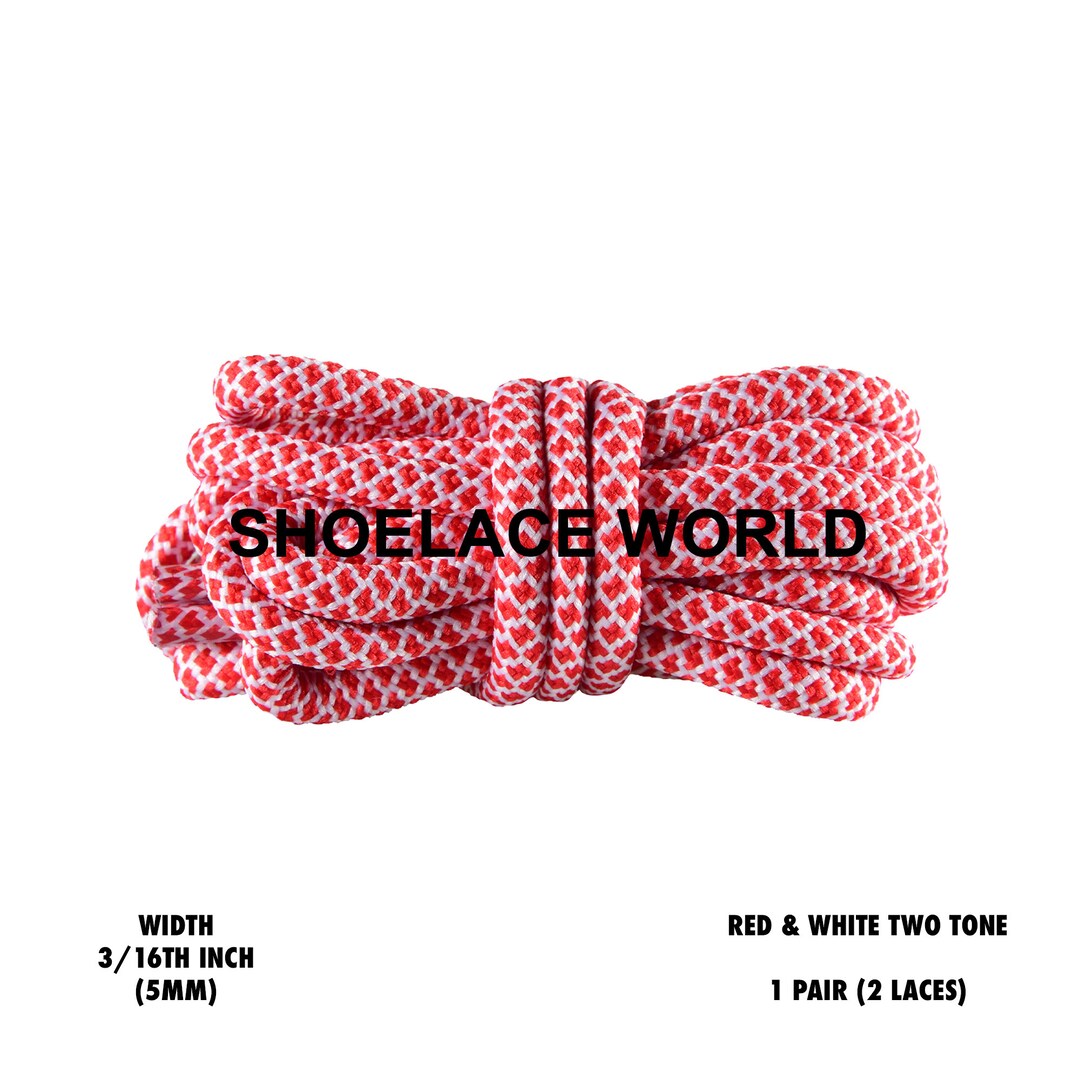 Red & White Rope Shoelaces 3/16 Inch Two Tone Dual Pattern Classic ...