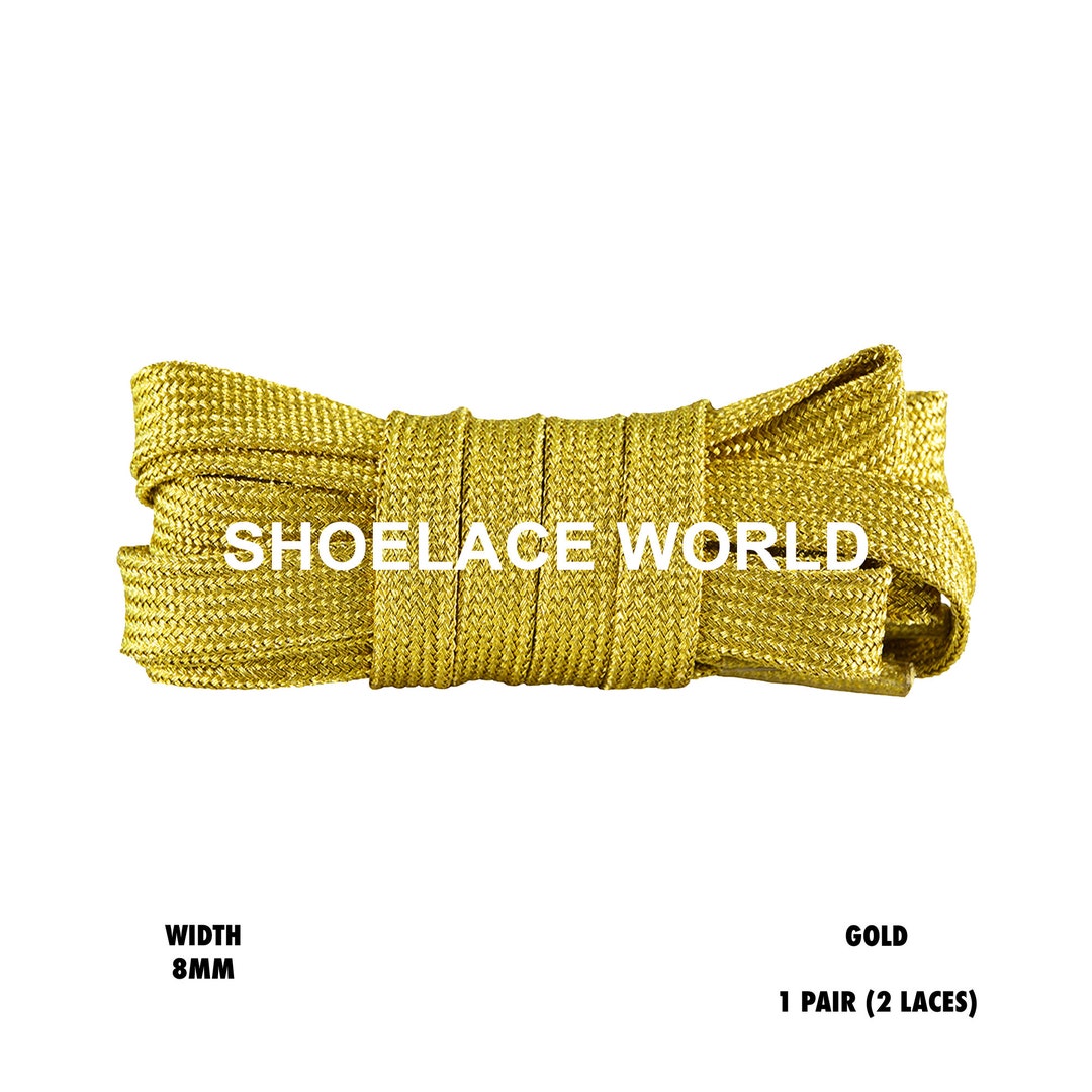 Gold Luxury Glitter Flat Shoelaces 8mm Colorful Pattern Laces Ships Out ...