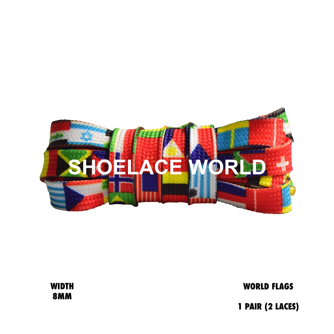 World Flags Print Flat Shoelaces 8mm Colorful Printed Laces Ships Out ...