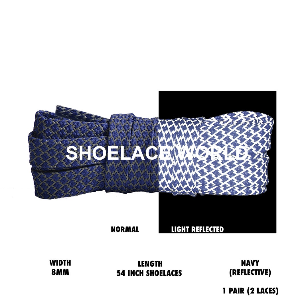 Navy 54 Inches Reflective Flat Shoelaces 8mm Safety Laces Running ...