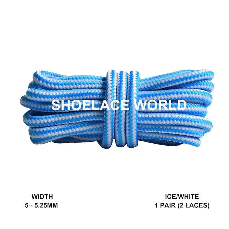 Ice / White Round Work Boots Shoelaces 5-5.25mm Classic Colorful Boot ...