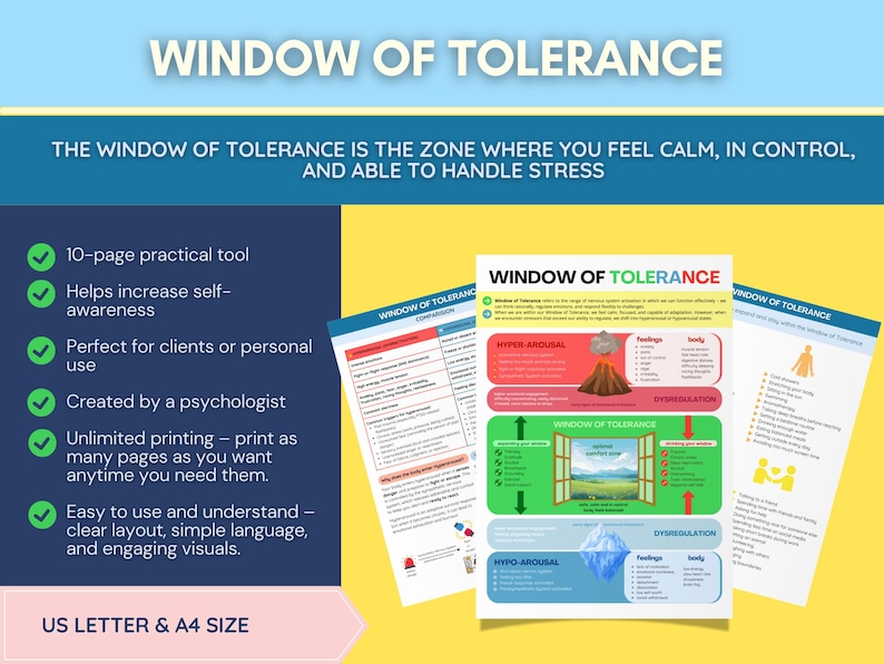 Window of Tolerance Worksheets. Trauma Therapy. Self Emotional ...
