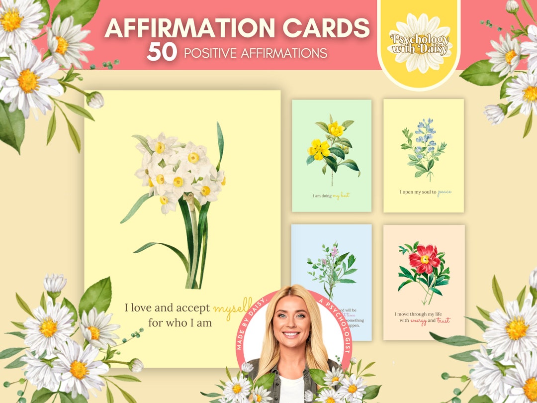 50 Affirmation Cards. Daily Positive Quotes. Floral Gift. Therapy ...